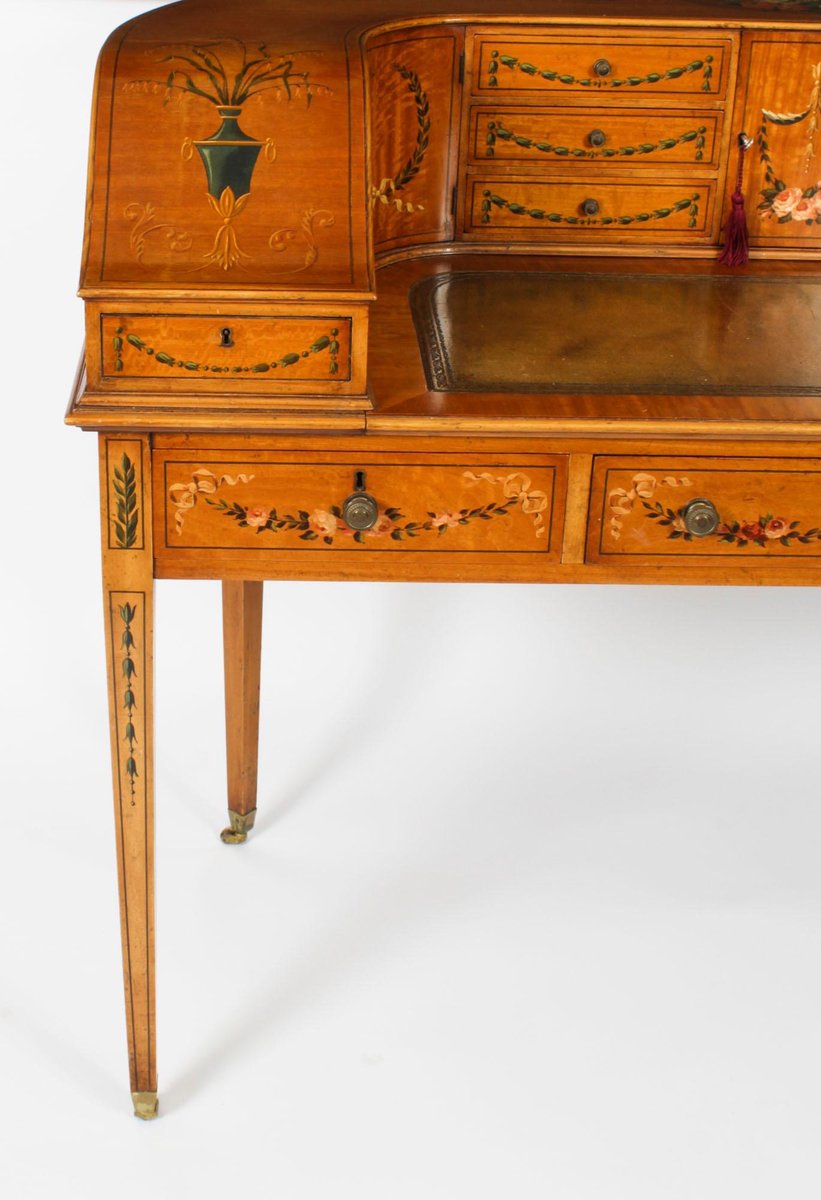 Antique Edwardian Satin Wood and Floral Painted Carlton House Writing ...