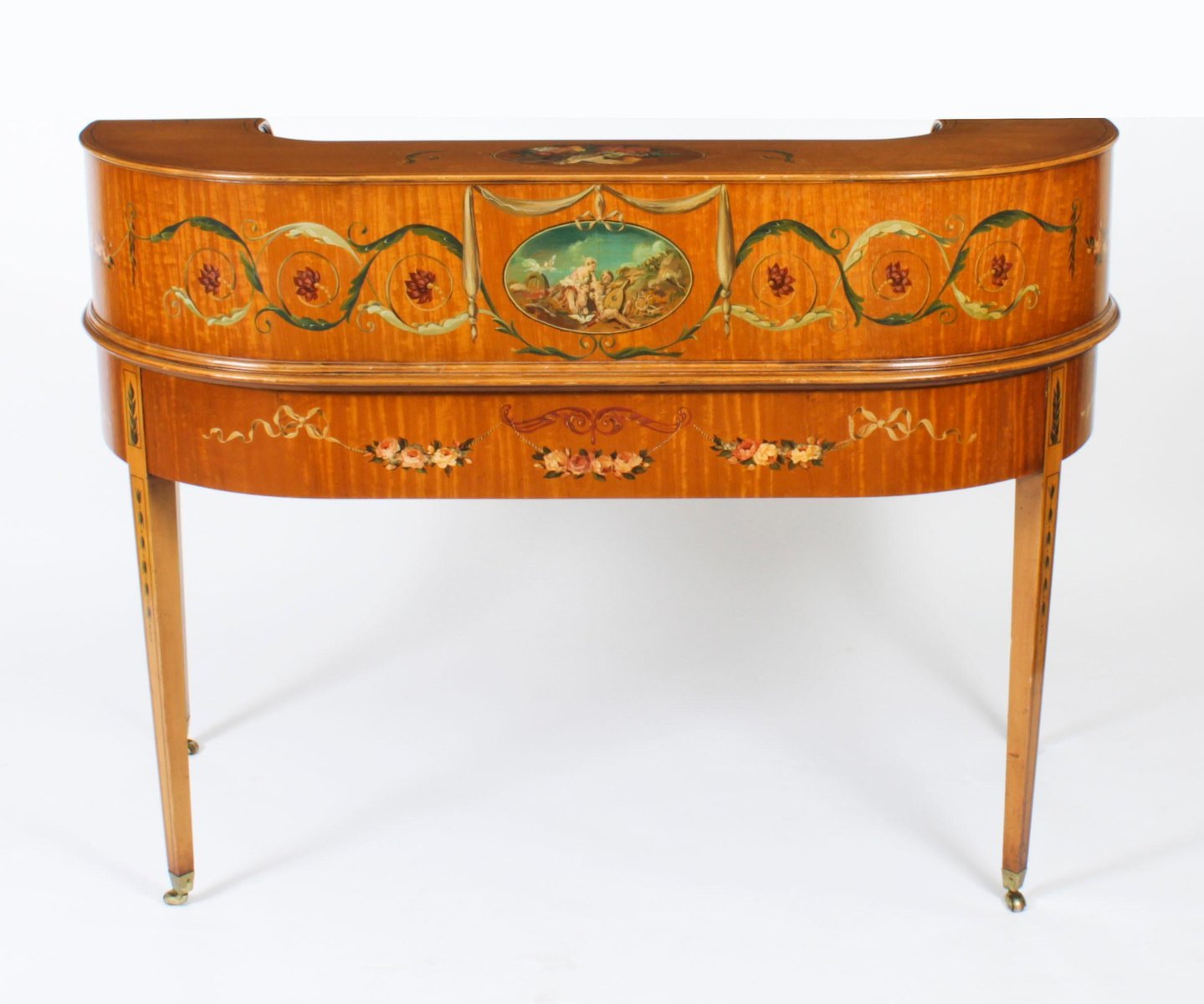 Antique Edwardian Satin Wood and Floral Painted Carlton House Writing ...