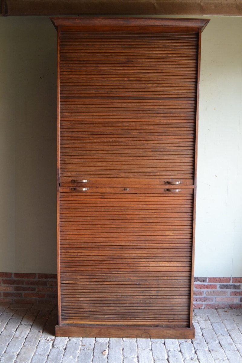 Large Oak Roller Shutter Cabinet for sale at Pamono