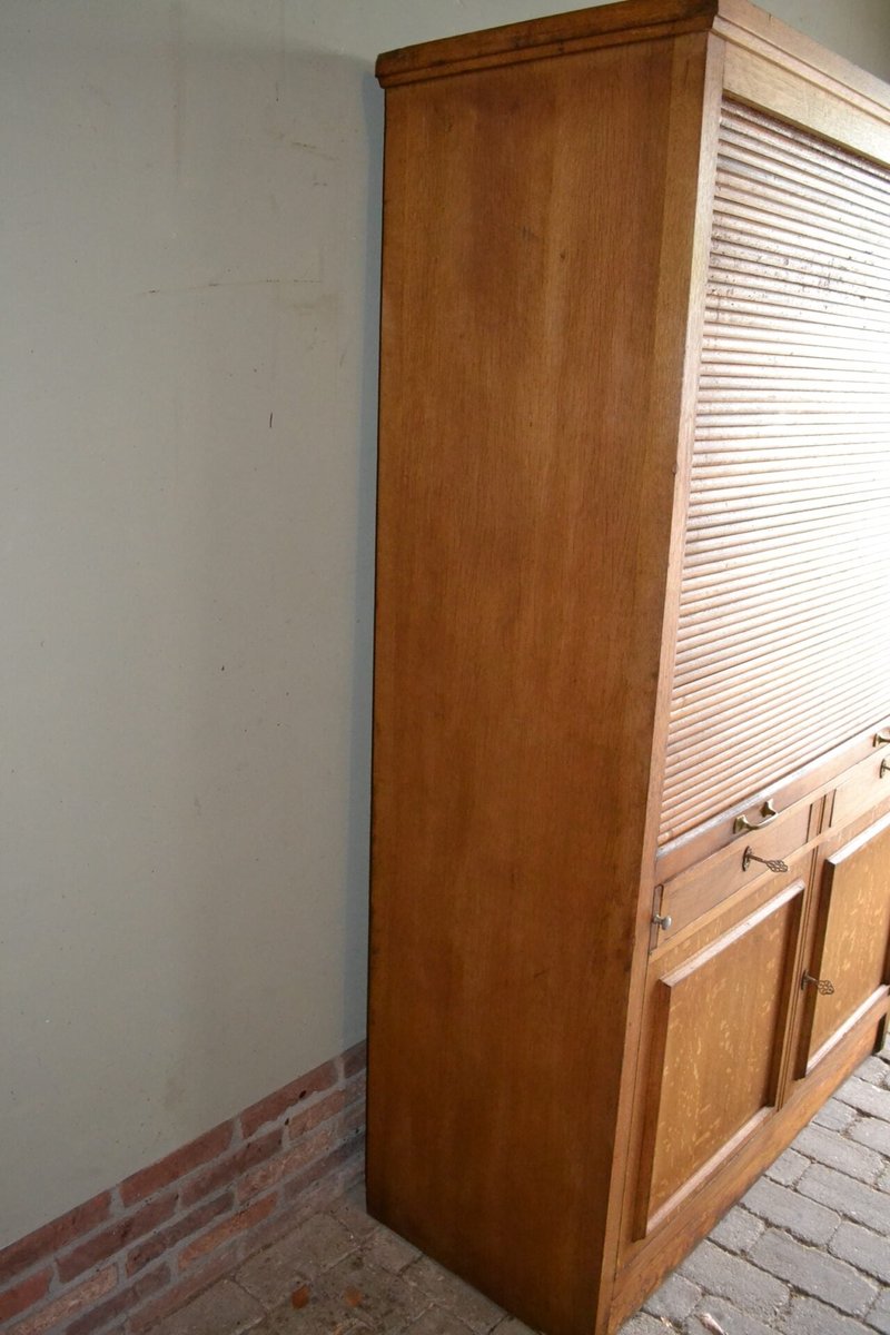 Oak Roller Shutter Cabinet with Secretary for sale at Pamono