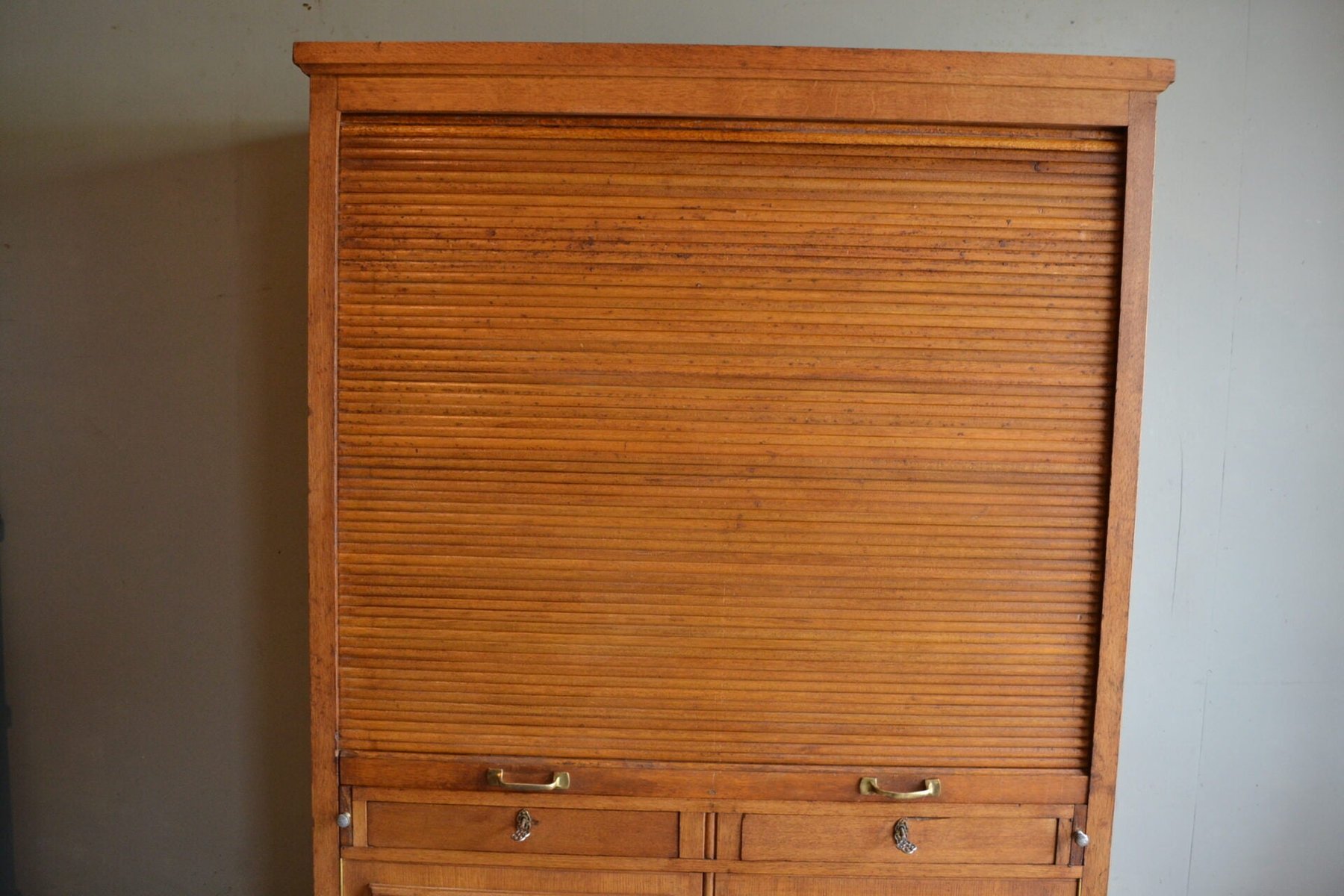 Oak Roller Shutter Cabinet with Secretary for sale at Pamono