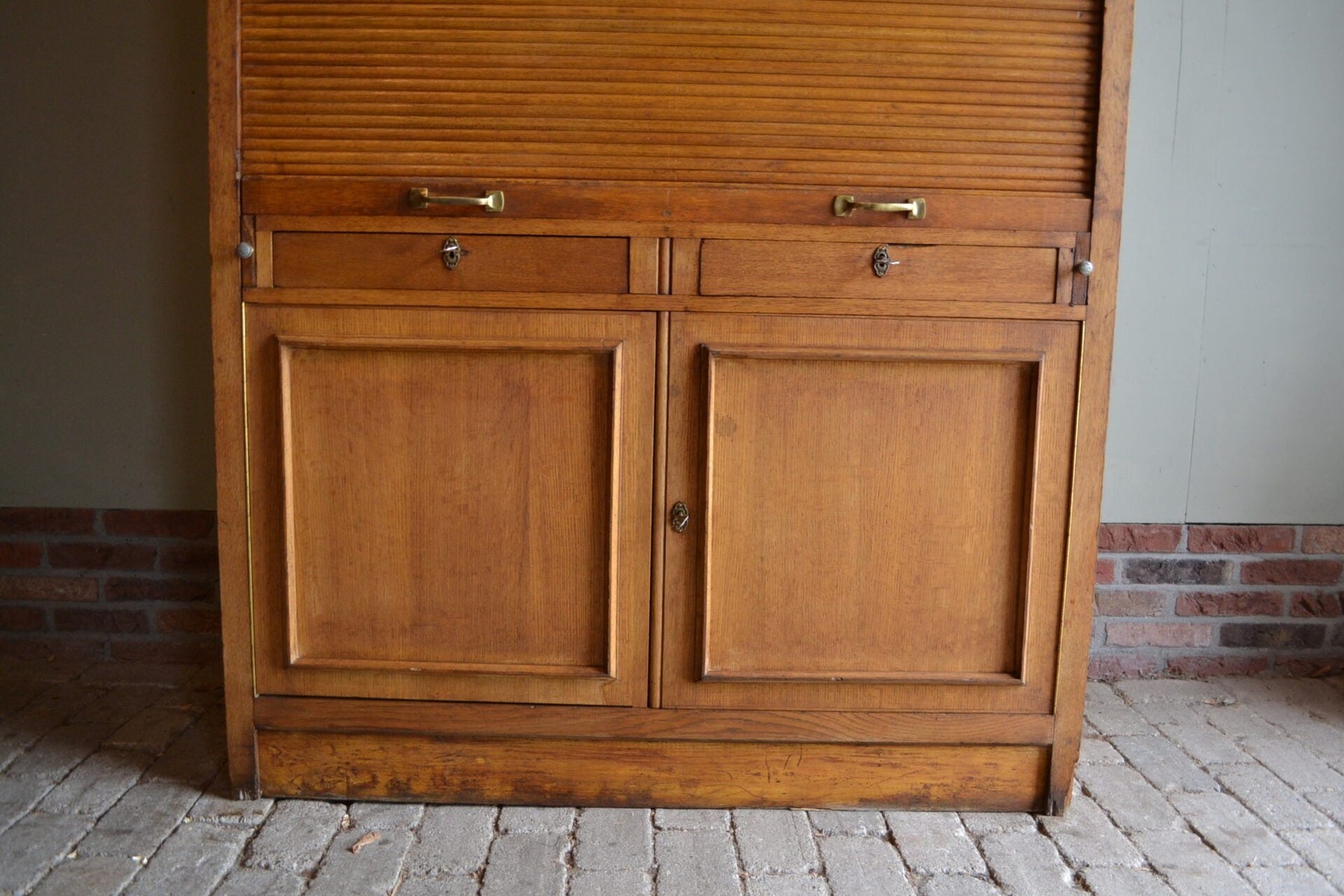 Oak Roller Shutter Cabinet with Secretary for sale at Pamono