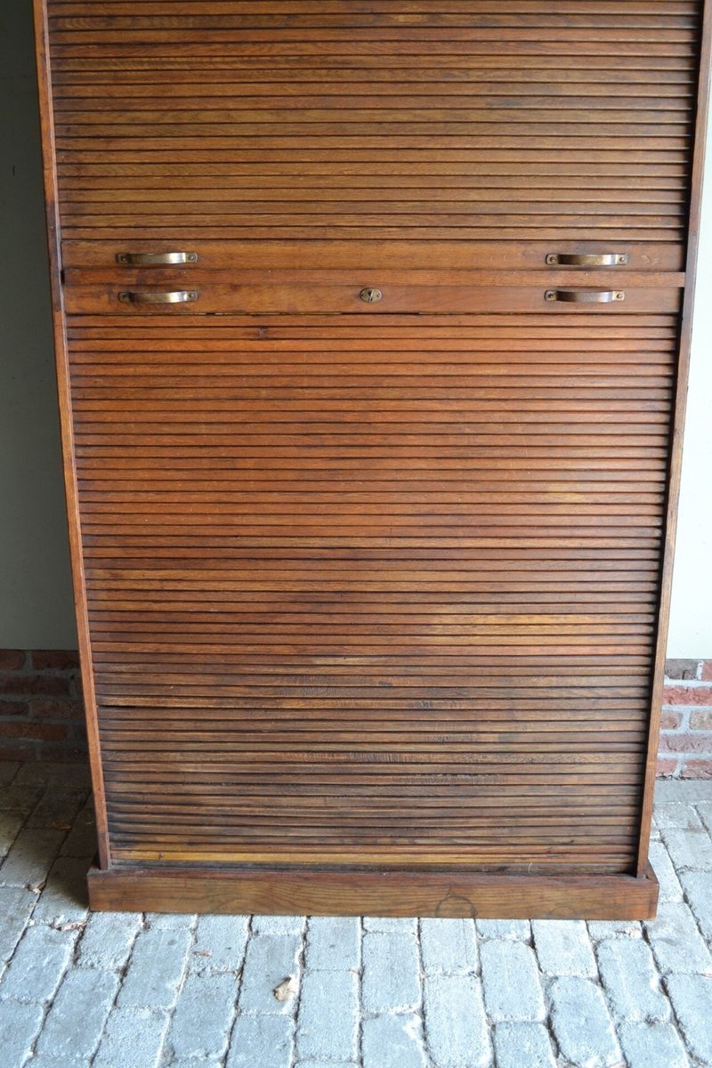 Large Oak Roller Shutter Cabinet for sale at Pamono