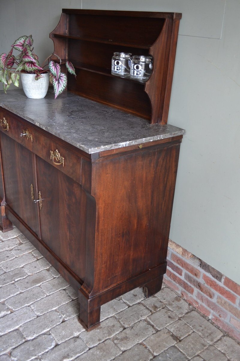 Empire Mahogany Folding Buffet with Marble Top for sale at Pamono