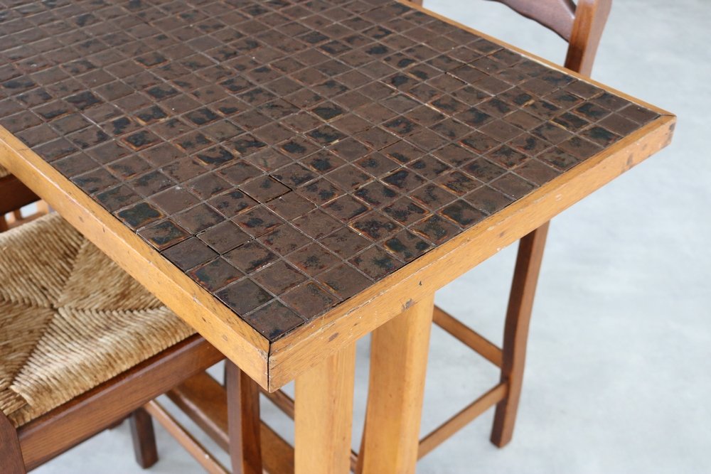 Vintage Bar Table with Stools, 1950s, Set of 5 for sale at Pamono
