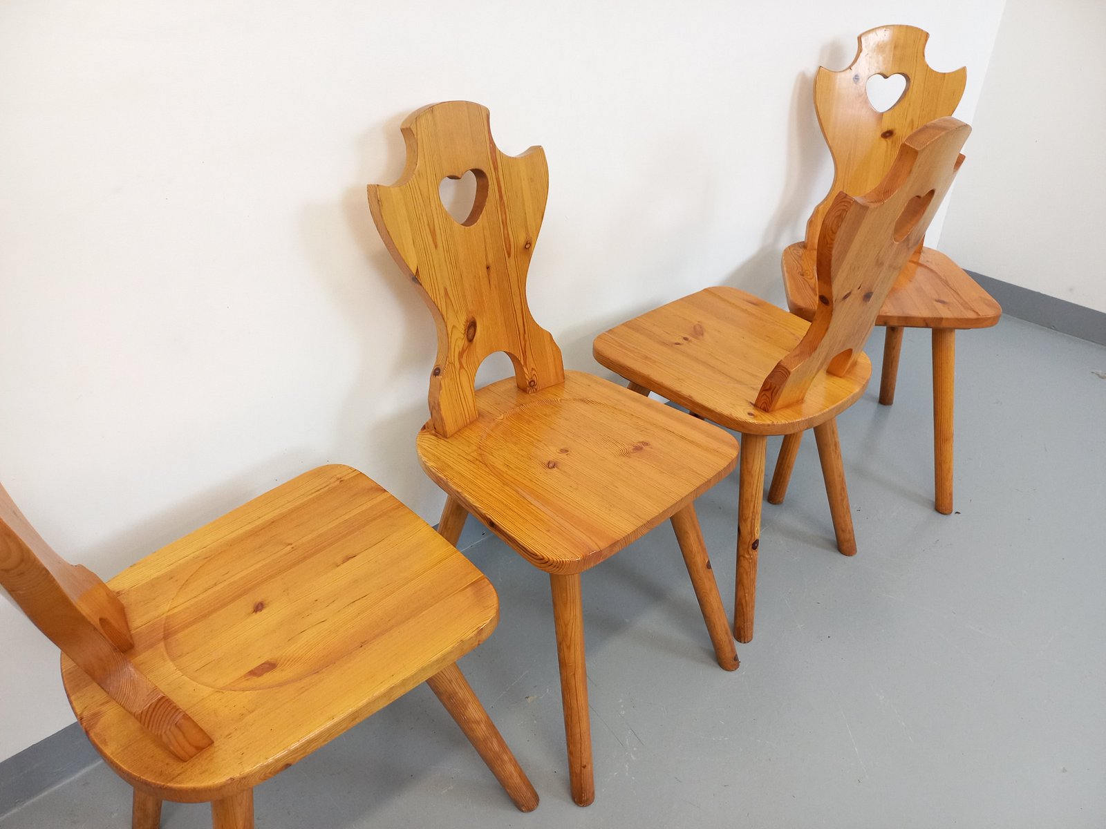 Vintage Rustic Pine Chairs, 1980s, Set of 4 for sale at Pamono