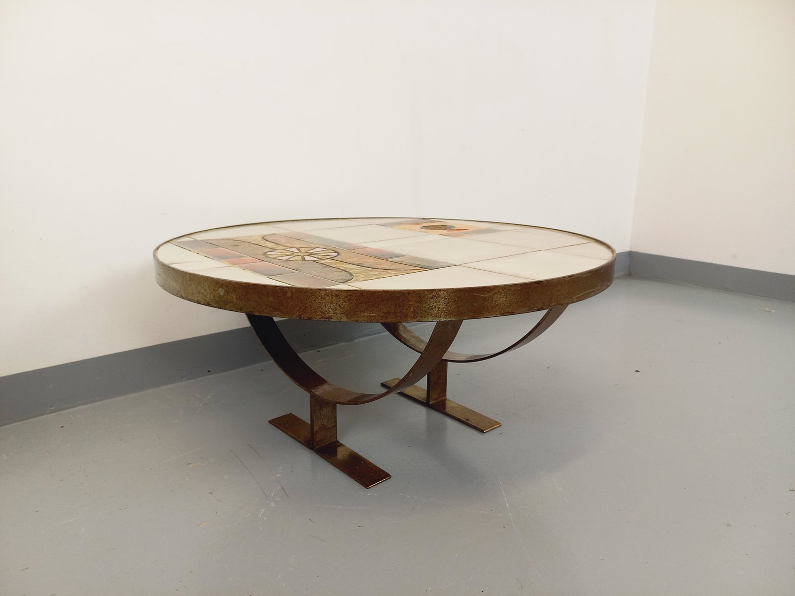 Vintage Ceramic and Stee Round Coffee Table by Jean Gregorieff for Roche Bobois, 1970s for sale ...