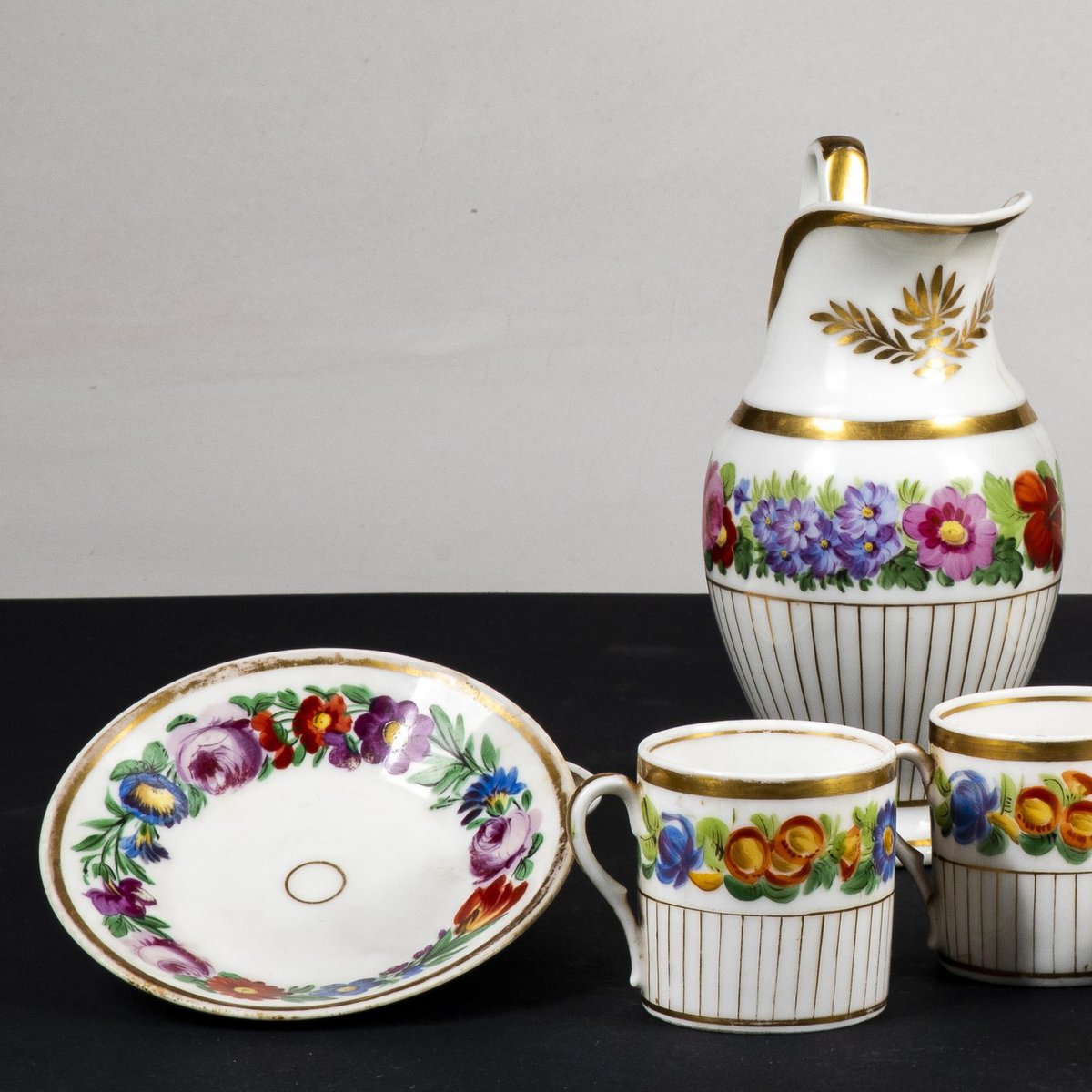 Napoleon III Ceramic Tea Set with Floral Decorations and Gold Edge for ...