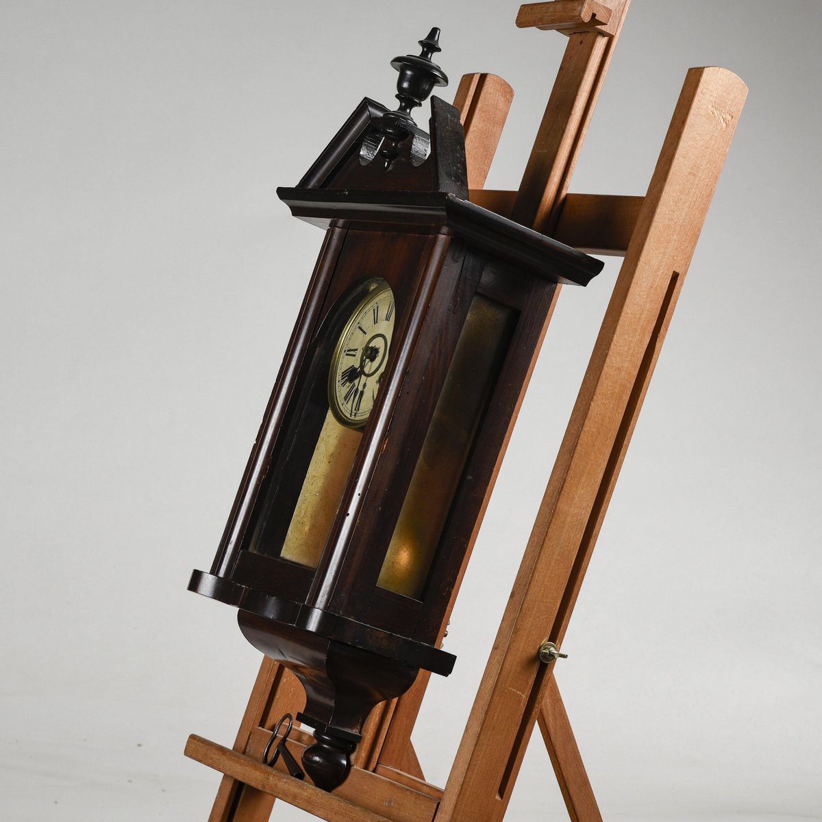 Wooden Wall Clock with Pendulum and Winding Key for sale at Pamono