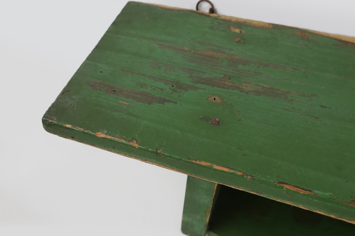 Small Rustic Green Wooden Wall Unit with 2 Shelves, France, 1880s for ...