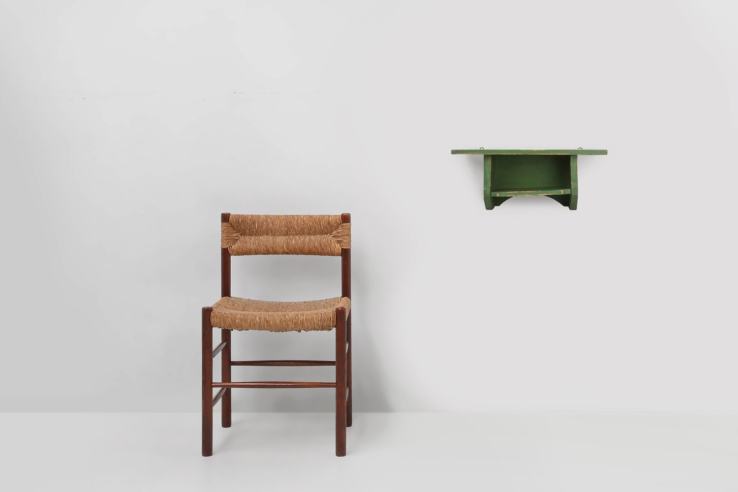 Small Rustic Green Wooden Wall Unit with 2 Shelves, France, 1880s for ...
