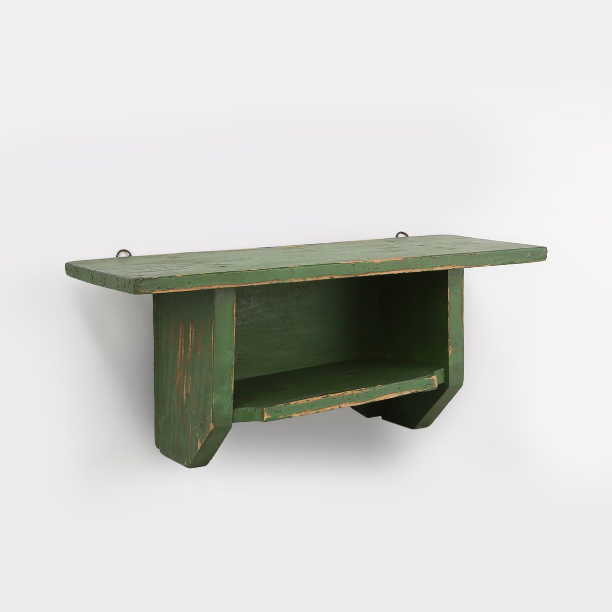 Small Rustic Green Wooden Wall Unit with 2 Shelves, France, 1880s for ...
