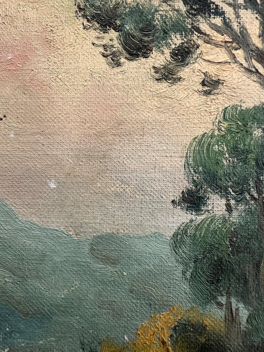 P. Roubin, Promenade sur un sentier de campagne au crépuscule, Oil on ...