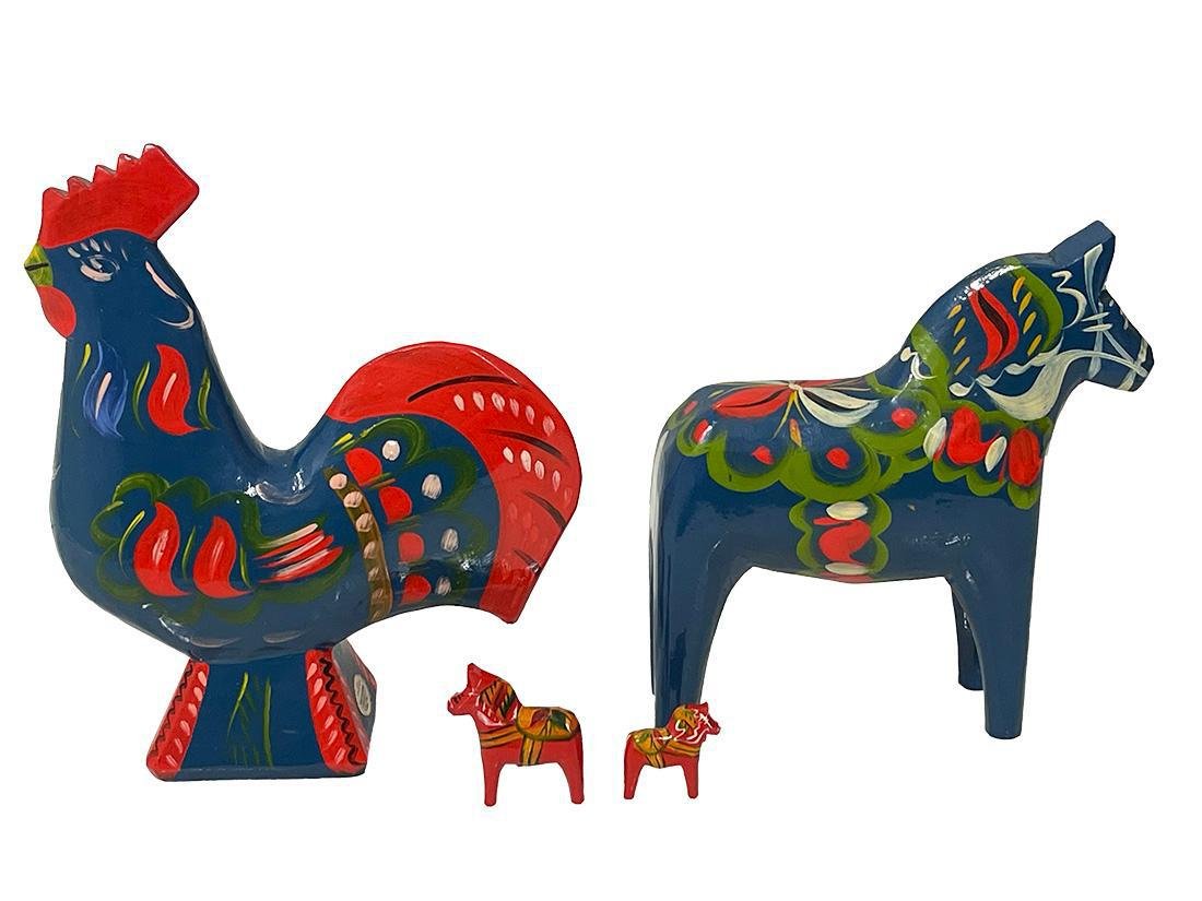 Swedish Folk Art Dala Horses and Rooster attributed to Olsson, 1960s ...