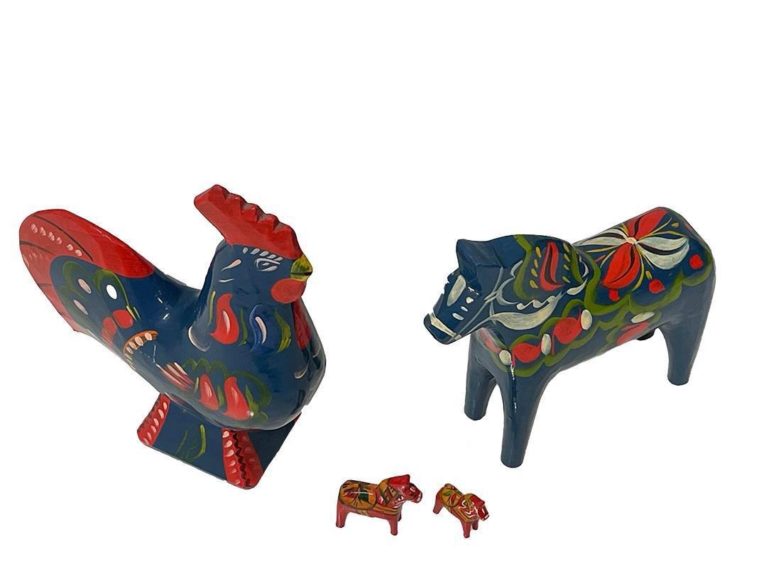 Swedish Folk Art Dala Horses and Rooster attributed to Olsson, 1960s ...