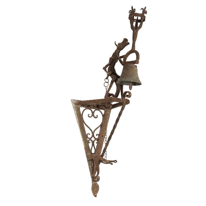 Wrought Iron Wall Torch Holder with Bell for sale at Pamono