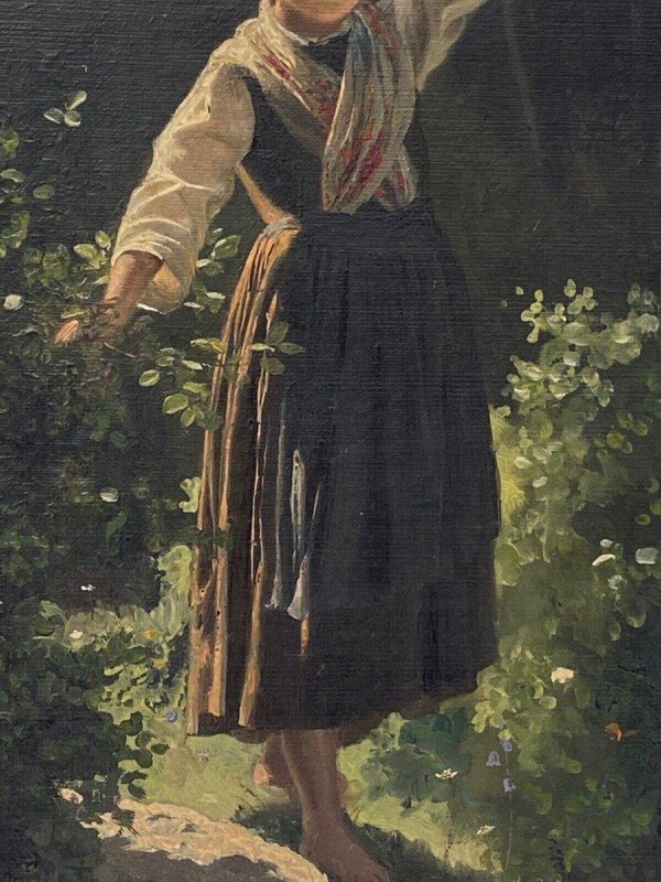 Young Girl with a Pitcher, Late 19th Century, Oil on Board, Framed for ...