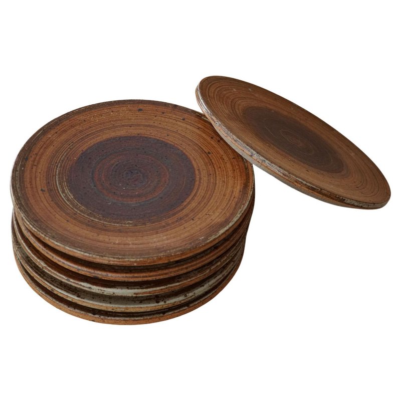 Danish Modern Ceramic Plates in Earthern Colors attributed to Tue ...