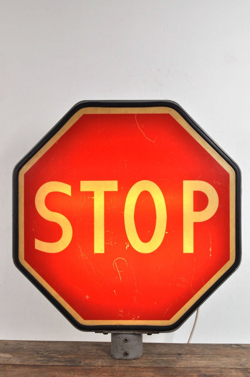 Large Vintage Traffic Stop Sign with Lighting, 1950s for sale at Pamono