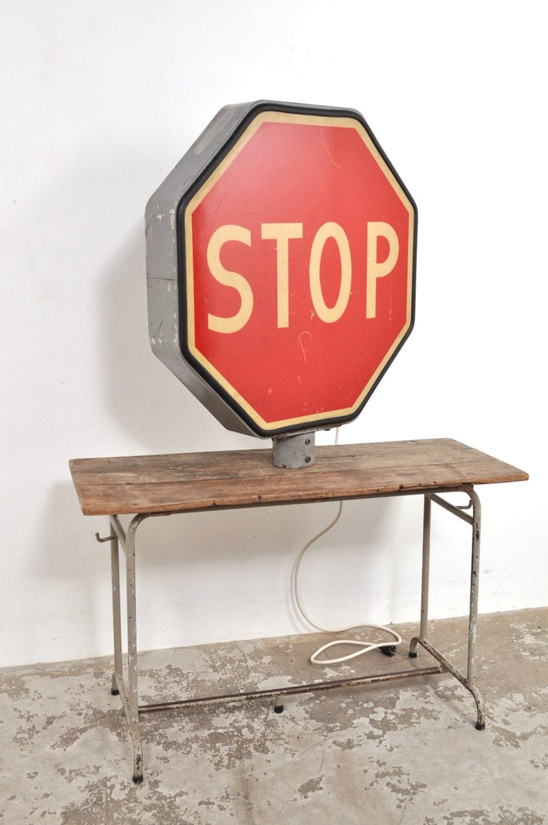 Large Vintage Traffic Stop Sign with Lighting, 1950s for sale at Pamono