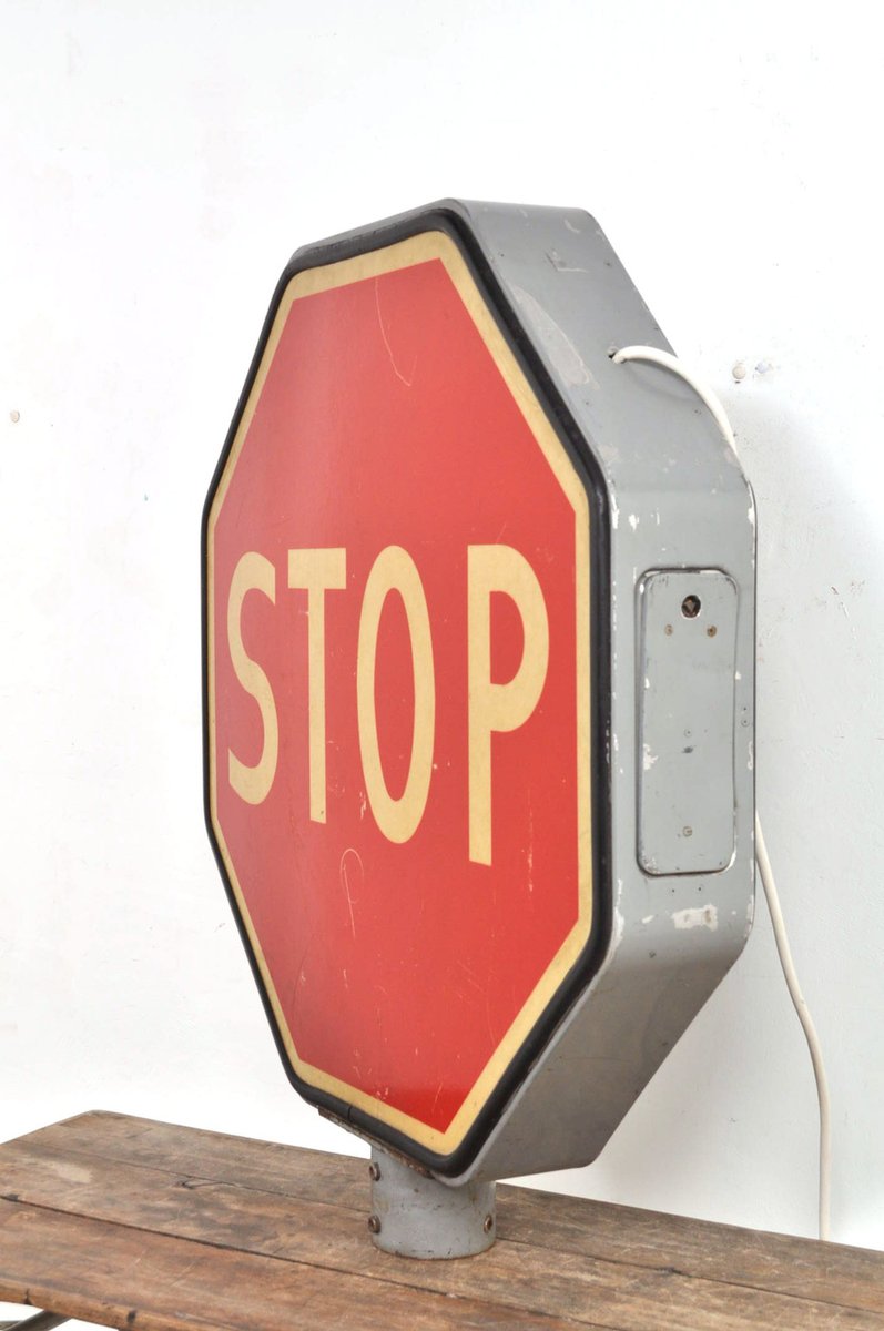Large Vintage Traffic Stop Sign with Lighting, 1950s for sale at Pamono