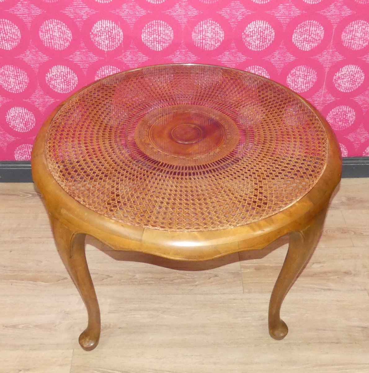 Chippendale Round Wicker & Glass Coffee Table for sale at Pamono