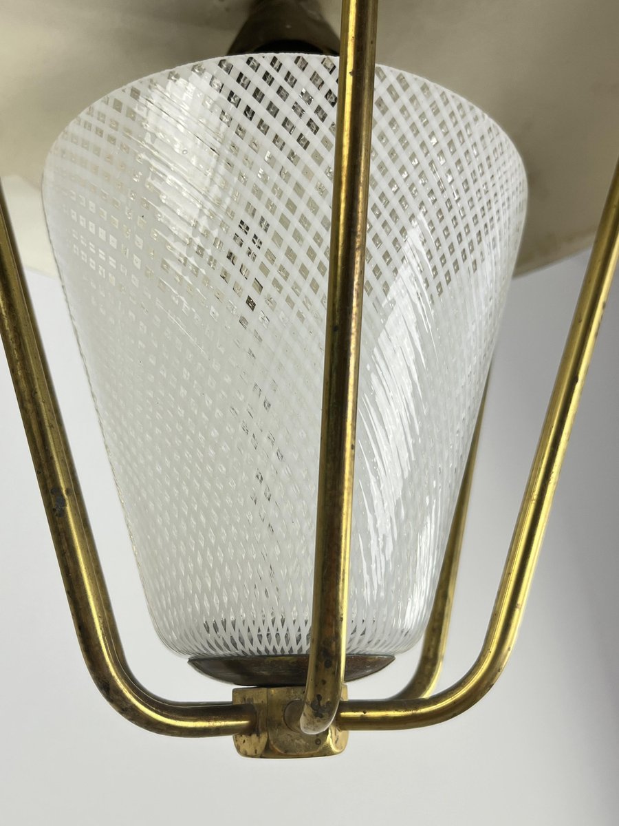 Mid-Century Murano Reticello Glass and Brass Hanging Light, 1950s for ...