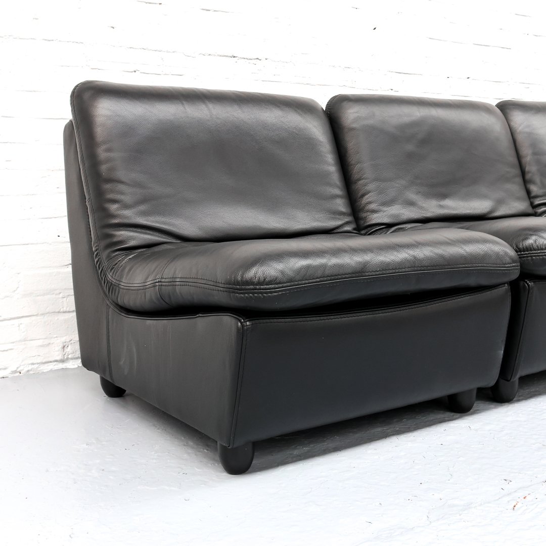 Black Leather Modular Sofa, 1970s, Set of 5 for sale at Pamono