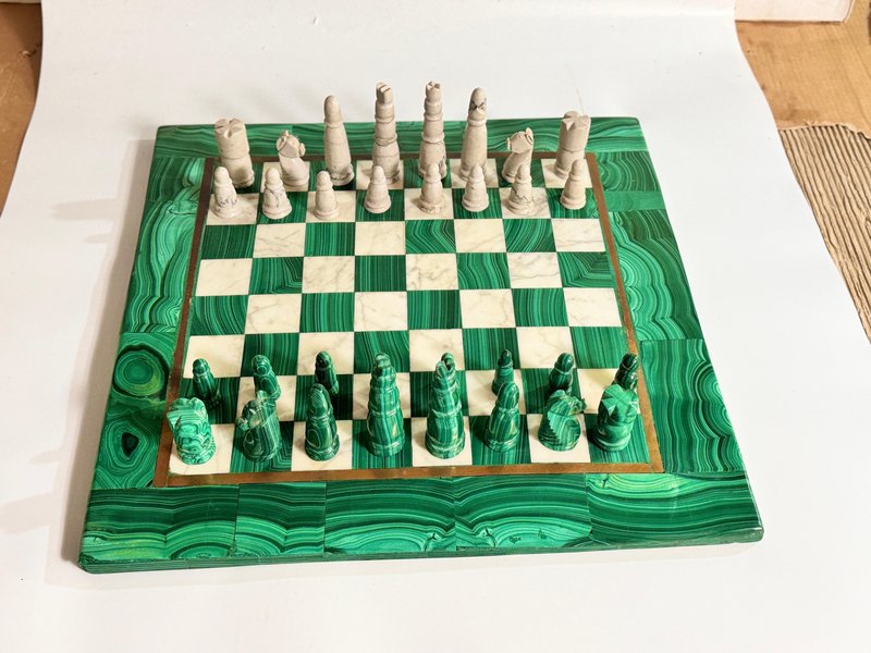 Large Early 20th Century Malachite & Carrara Marble Chess Board, 1920s ...