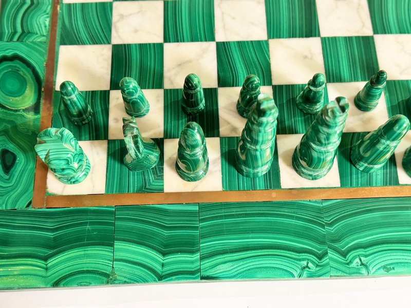 Large Early 20th Century Malachite & Carrara Marble Chess Board, 1920s ...