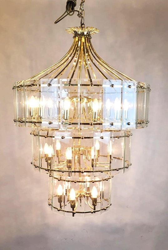 Large Chandelier with Beveled Glass Plates for sale at Pamono