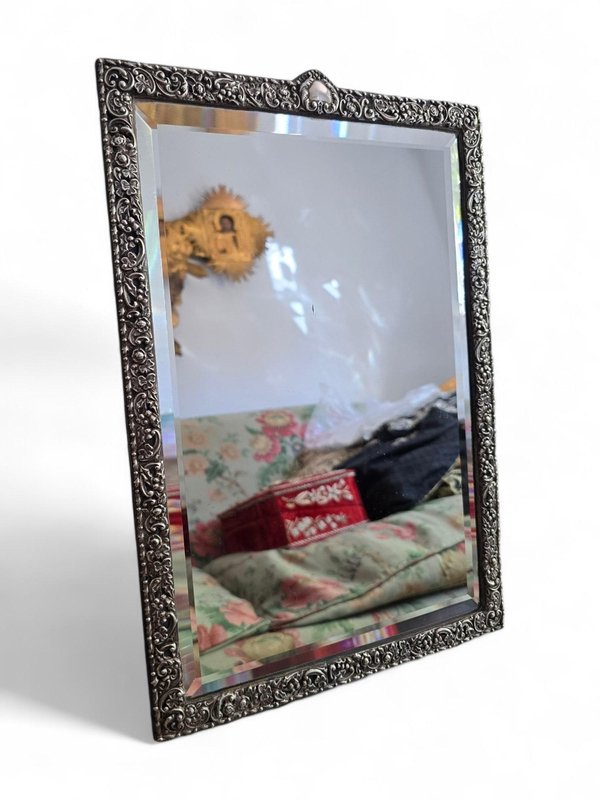 Large Antique Silver Mirror with Ornate Frame, 1890 for sale at Pamono