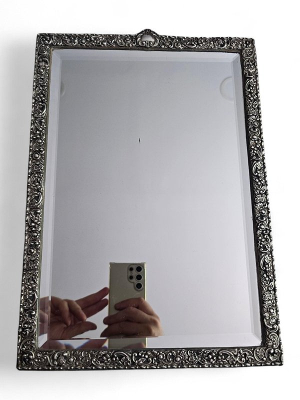 Large Antique Silver Mirror with Ornate Frame, 1890 for sale at Pamono