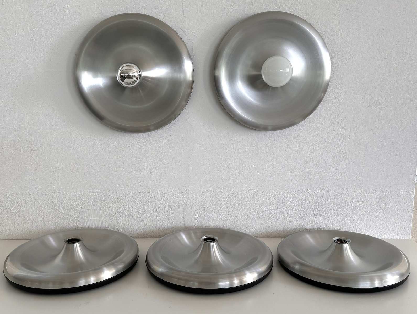 Round Silver Aluminium Disc Wall Light or Flush Mount, 1970s for sale ...
