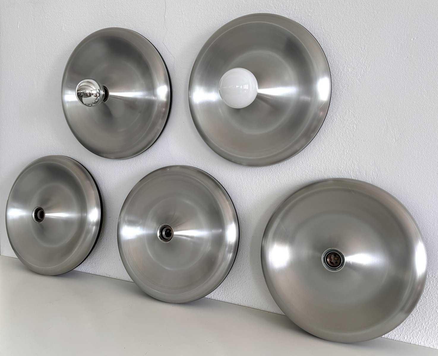 Round Silver Aluminium Disc Wall Light or Flush Mount, 1970s for sale ...