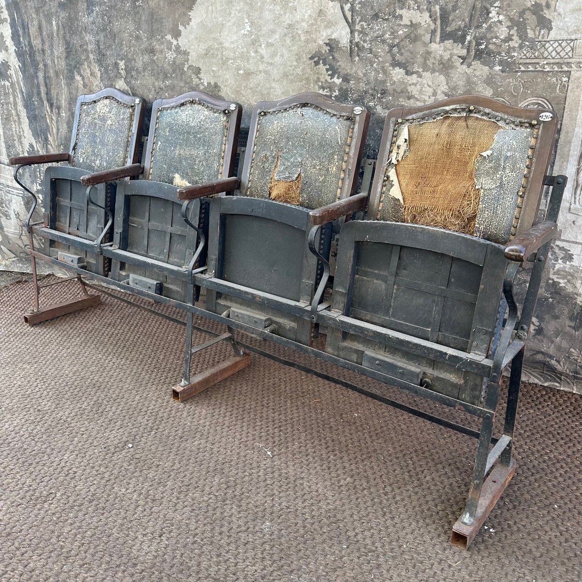 Antique French Folding Cinema Bench, 1920s for sale at Pamono
