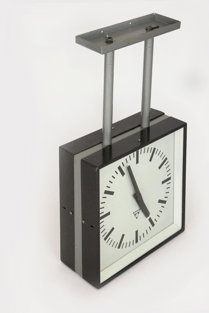 Large Double-Sided Railway Clock from Pragotron, 1980s for sale at Pamono