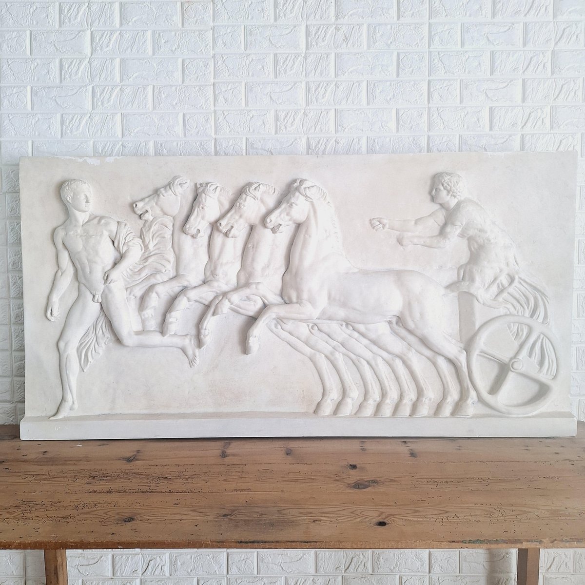Plaster Bass Relief of Chariot Race for sale at Pamono