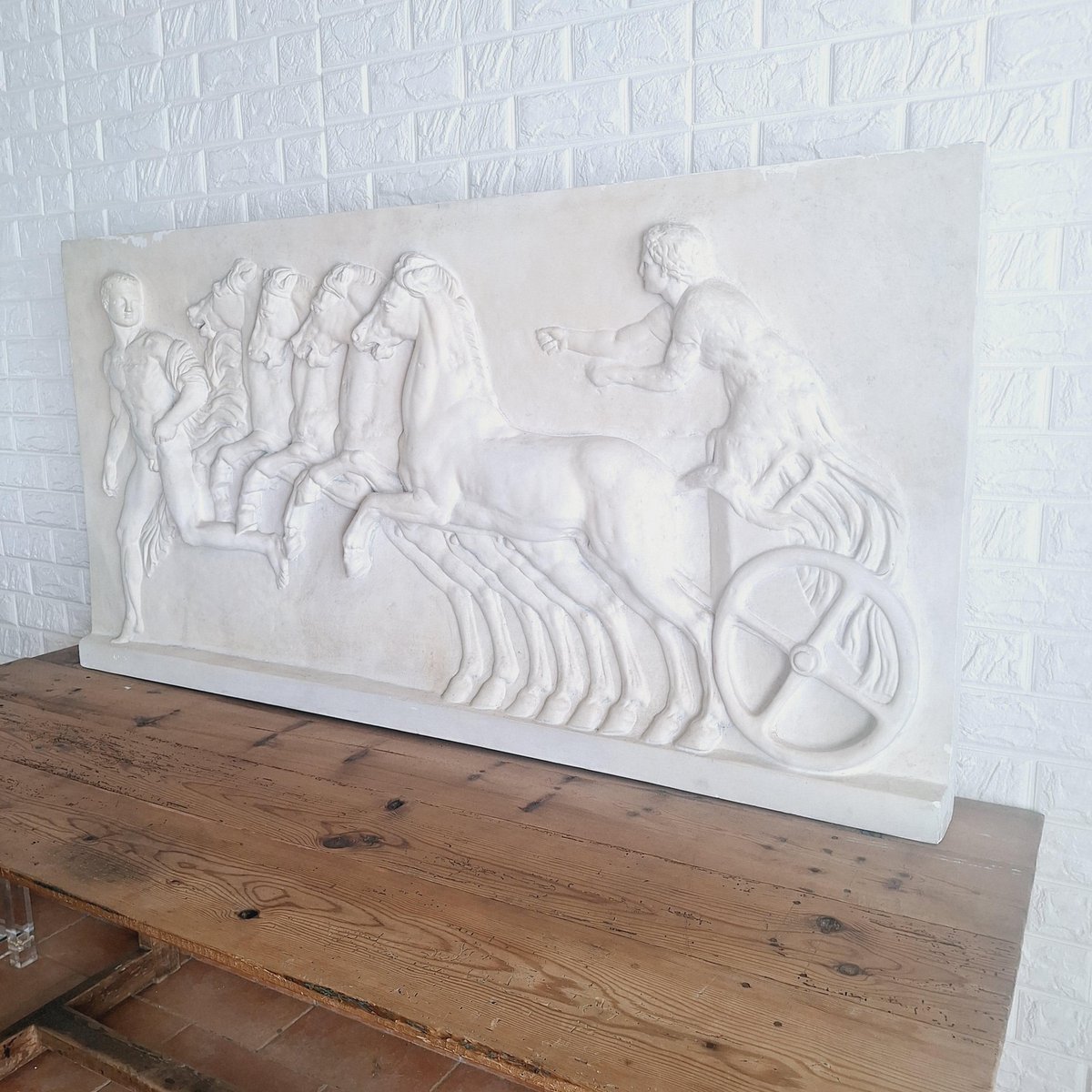 Plaster Bass Relief of Chariot Race for sale at Pamono