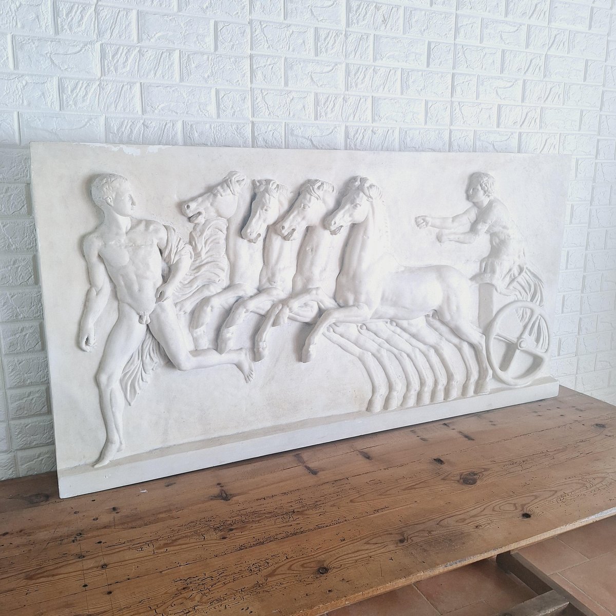 Plaster Bass Relief of Chariot Race for sale at Pamono