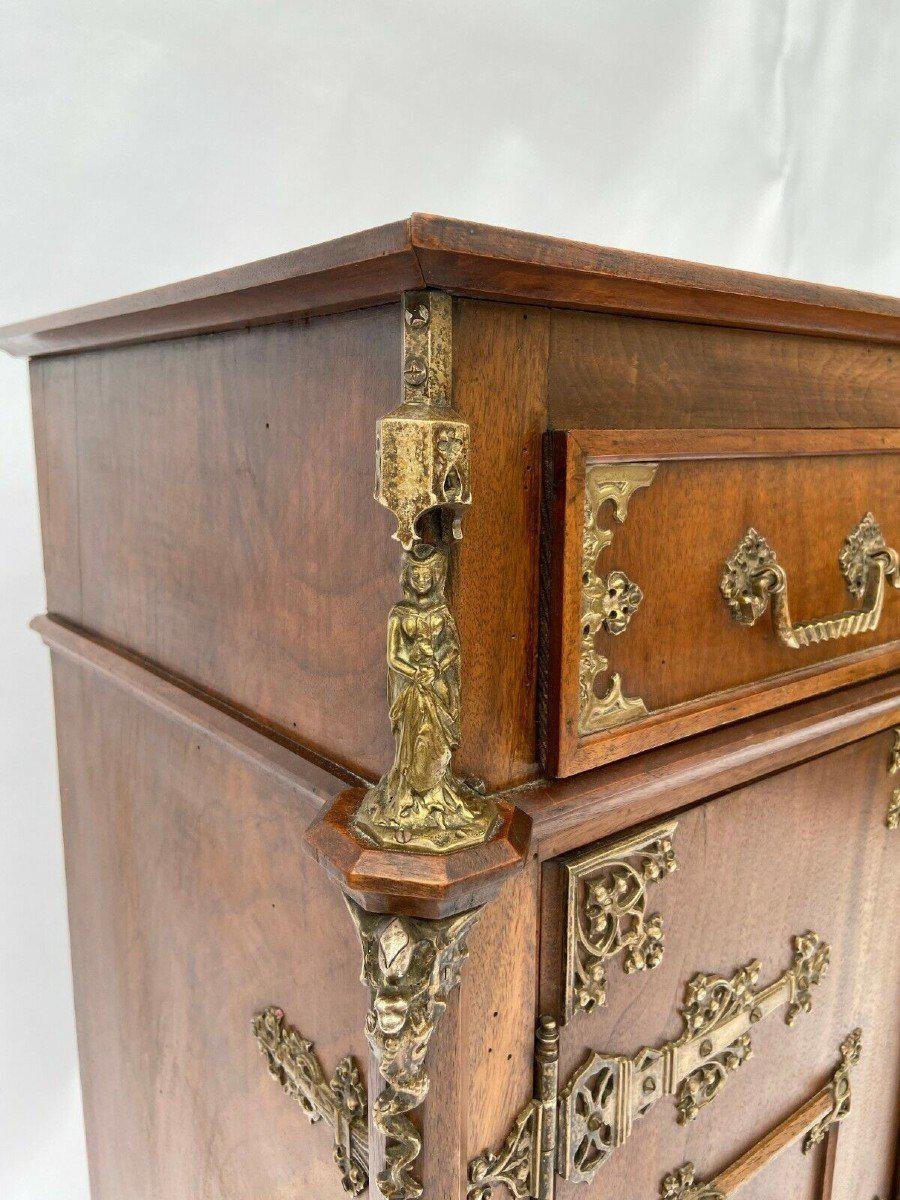 Neo-Gothic Walnut Sideboard with 19th Century Bronze Ornamentation by M. Ringel for sale at Pamono