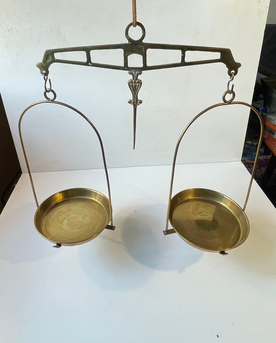 Suspended Balance Scale in Brass, 1950s for sale at Pamono