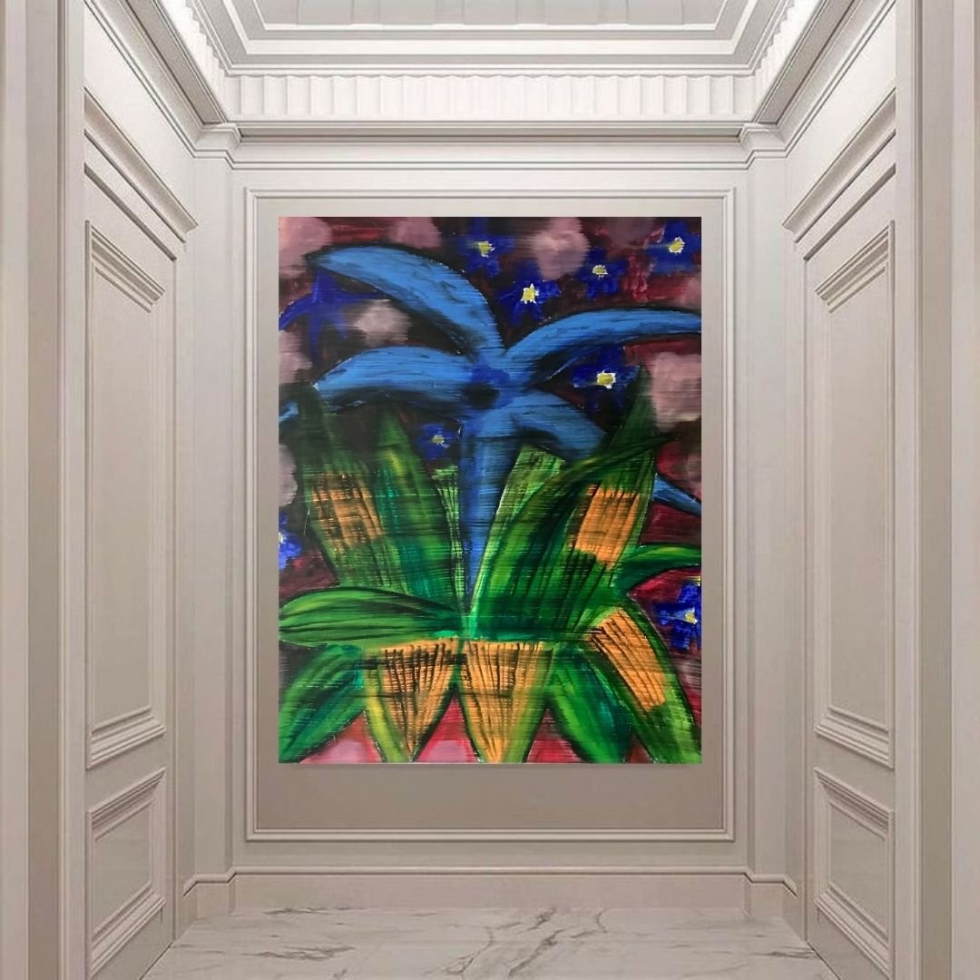 Gauthier Bruel, Fleurs bleues dans la jungle, Acrylic on Canvas, 2024 for sale at Pamono