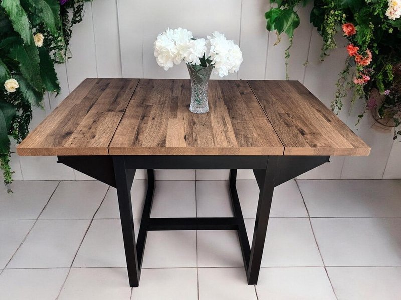 Rustic Oak Effect Drop Flap Dining Table for sale at Pamono