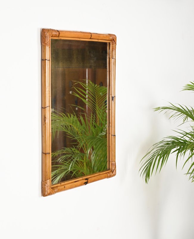 Large French Riviera Rectangular Mirror in Bamboo and Rattan Wicker ...