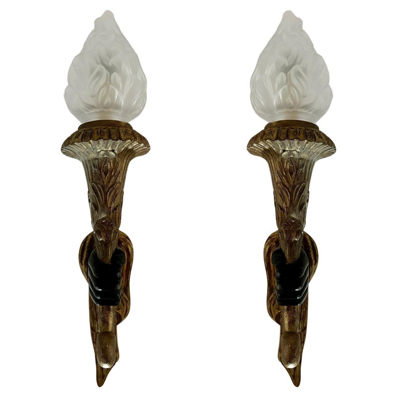 Large French Gilt Torchiere Hand Wall Lights, Set of 2 for sale at Pamono