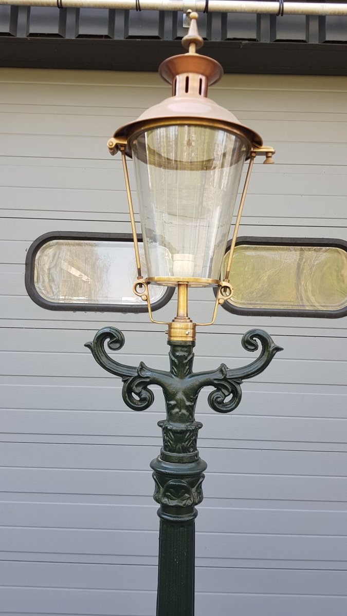 Cast Iron Lamp Post Romantica with Round Copper Lantern for sale at Pamono