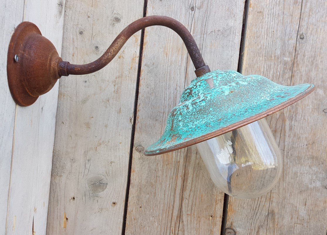French Rusty Outdoor Copper Barn Lamp Light for sale at Pamono