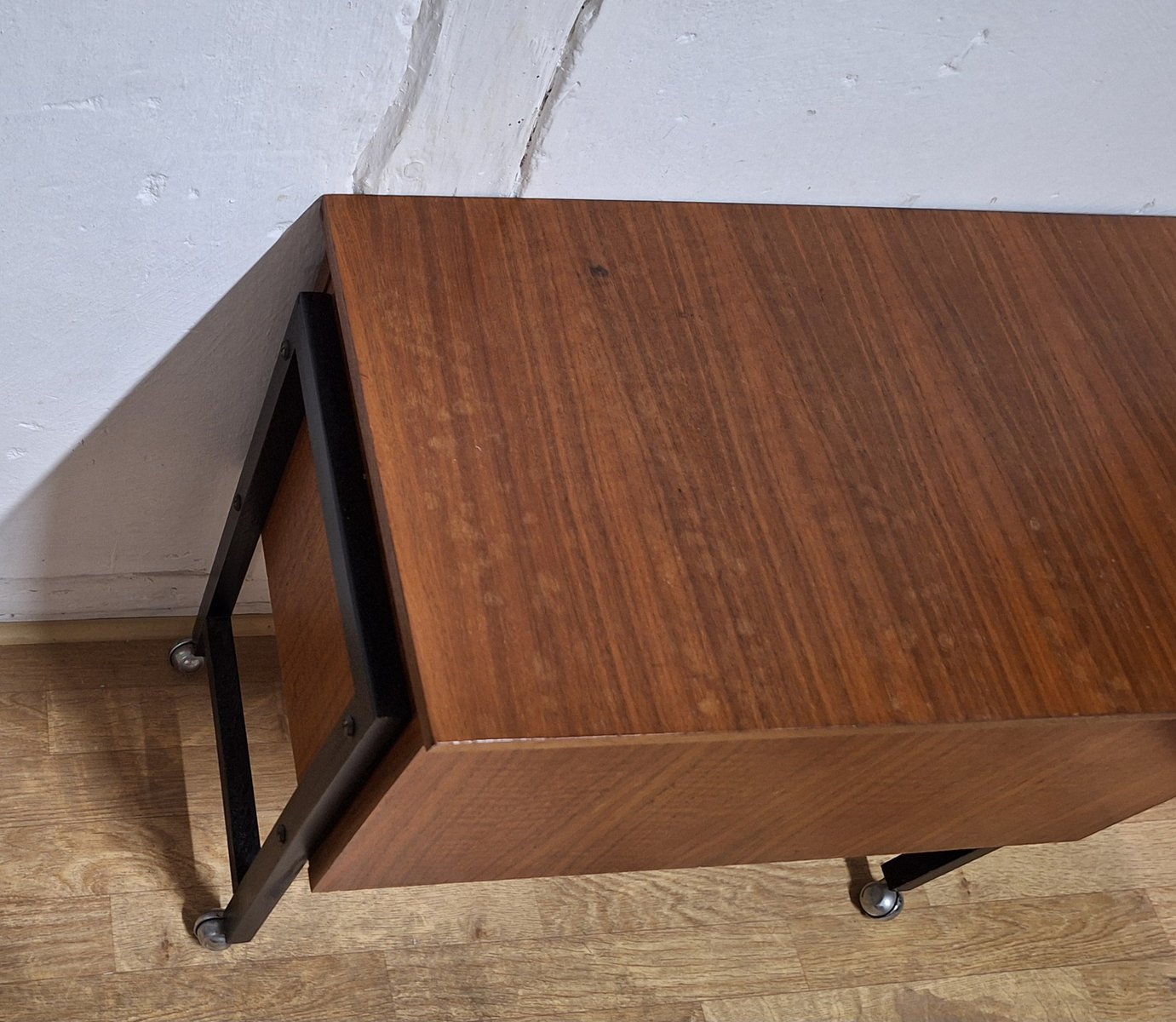 Mid-Century German Sewing Cabinet with Black Metal Frame, Walnut Body ...