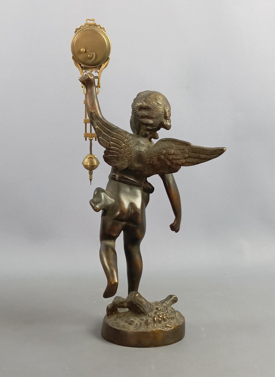 Winged Cherub Mechanical Bronze Pendulum Clock Statue, 1930s for sale ...